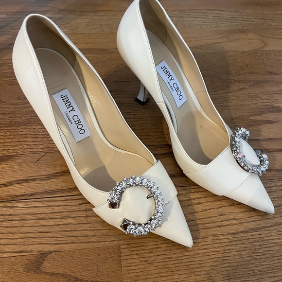 Jimmy Choo | Shoes | Jimmy Choo White Heels With Crystal Embellishment ...
